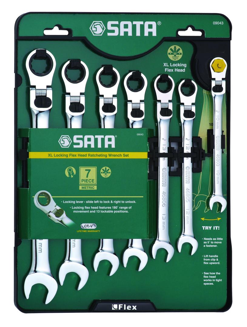 7 Pc. Metric XL Locking Flex Head Ratcheting Wrench Set - SATA