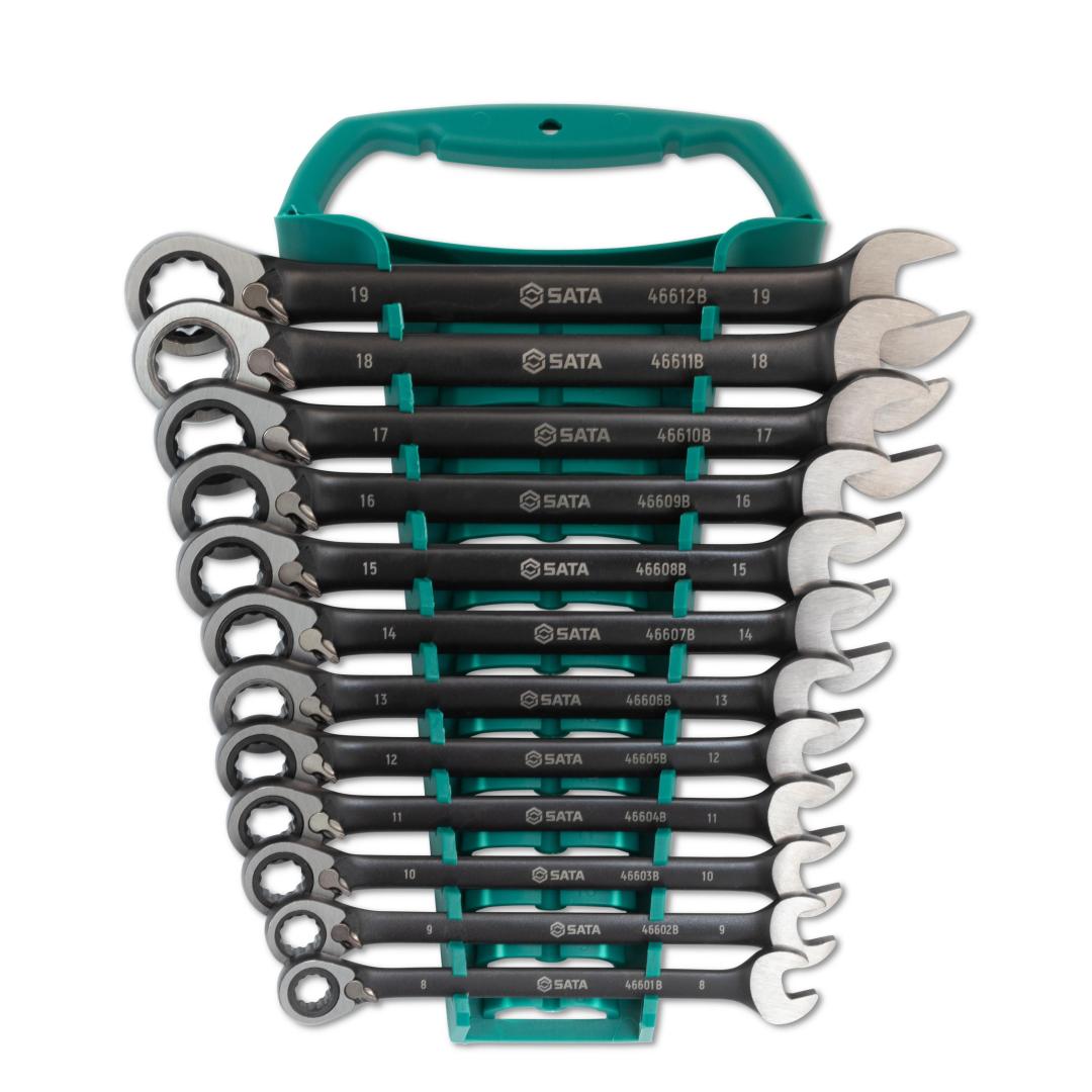 12 Pc. Metric Reversible Ratcheting Wrench Set - Black Edition - SATA