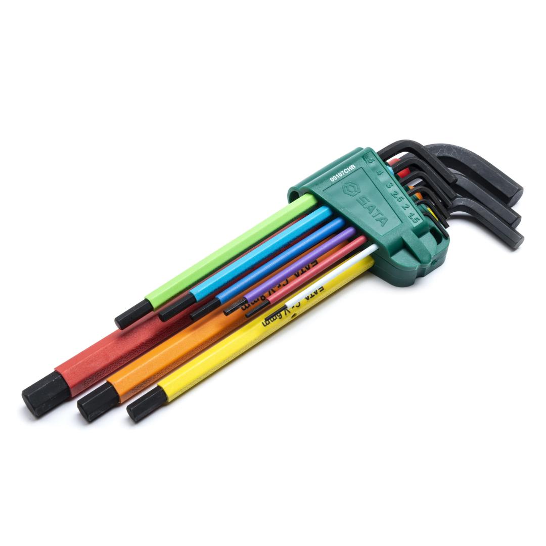 9 Pc. Extra Long Color Series Black Oxide Hex Key Set - SATA
