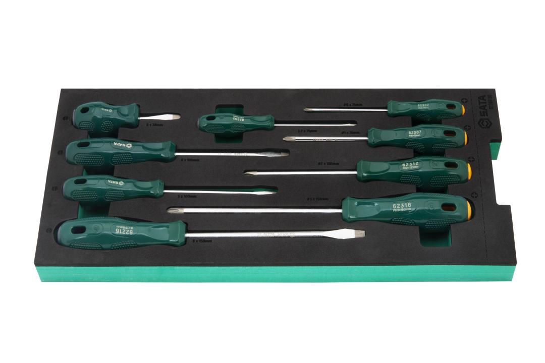 9 Pc. Acetate Combination Screwdriver Tray Set - SATA